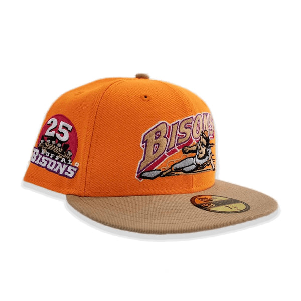 Orange Buffalo Bisons Camel Visor Gray Bottom 25th Years Side Patch Ne – Exclusive Fitted Inc.