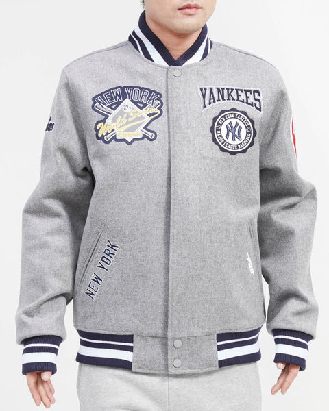 Gray New York Yankees Pro Standard Crest Wool Varsity Jacket ...