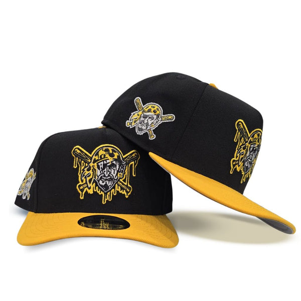 Black Pittsburgh Pirates Drip Logo Curved Yellow Brim Gray Bottom Pira ...