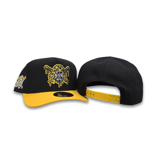 Black Pittsburgh Pirates Drip Logo Curved Yellow Brim Gray Bottom Pira ...