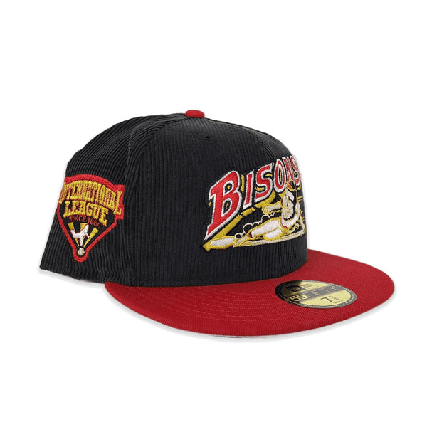Black Corduroy Buffalo Bison Red Visor Gray Bottom International Leagu ...