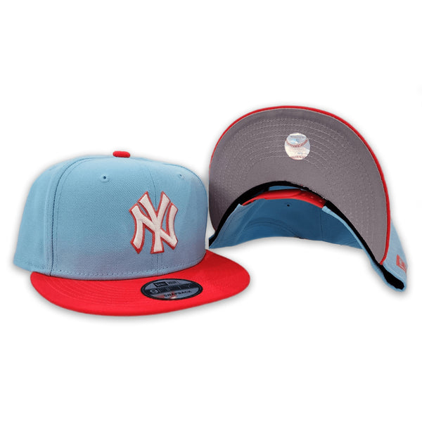 Sky Blue New York Yankees Lava Red Visor New Era 9Fifty Snapback ...